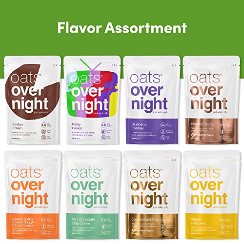 Oats Overnight - Ultimate Variety Pack High Protein, High Fiber Breakfast Shake - Gluten Free, Non GMO Oatmeal Chocolate Chip Cookie Dough, Banana Bread & More (24 Pack + BlenderBottle)
