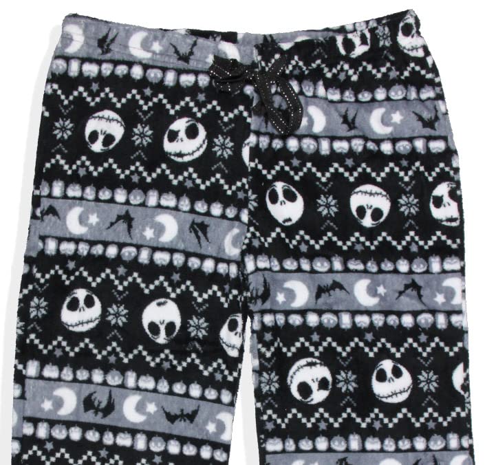 The Nightmare Before Christmas Women's Jack Skellington Fairisle Minky Plush Pajama Pants (Medium) Black