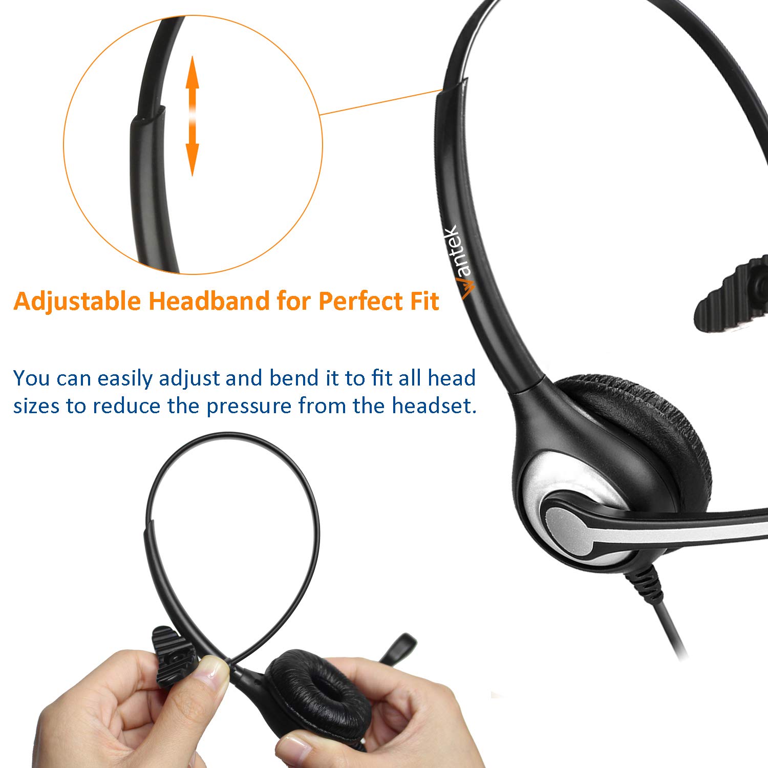 Wantek Corded Telephone Headset Mono w/Noise Canceling Mic Compatible with ShoreTel Plantronics Polycom Zultys Toshiba NEC Aspire Dterm Nortel Norstar Meridian Packet8 Landline Deskphones(F600S2)