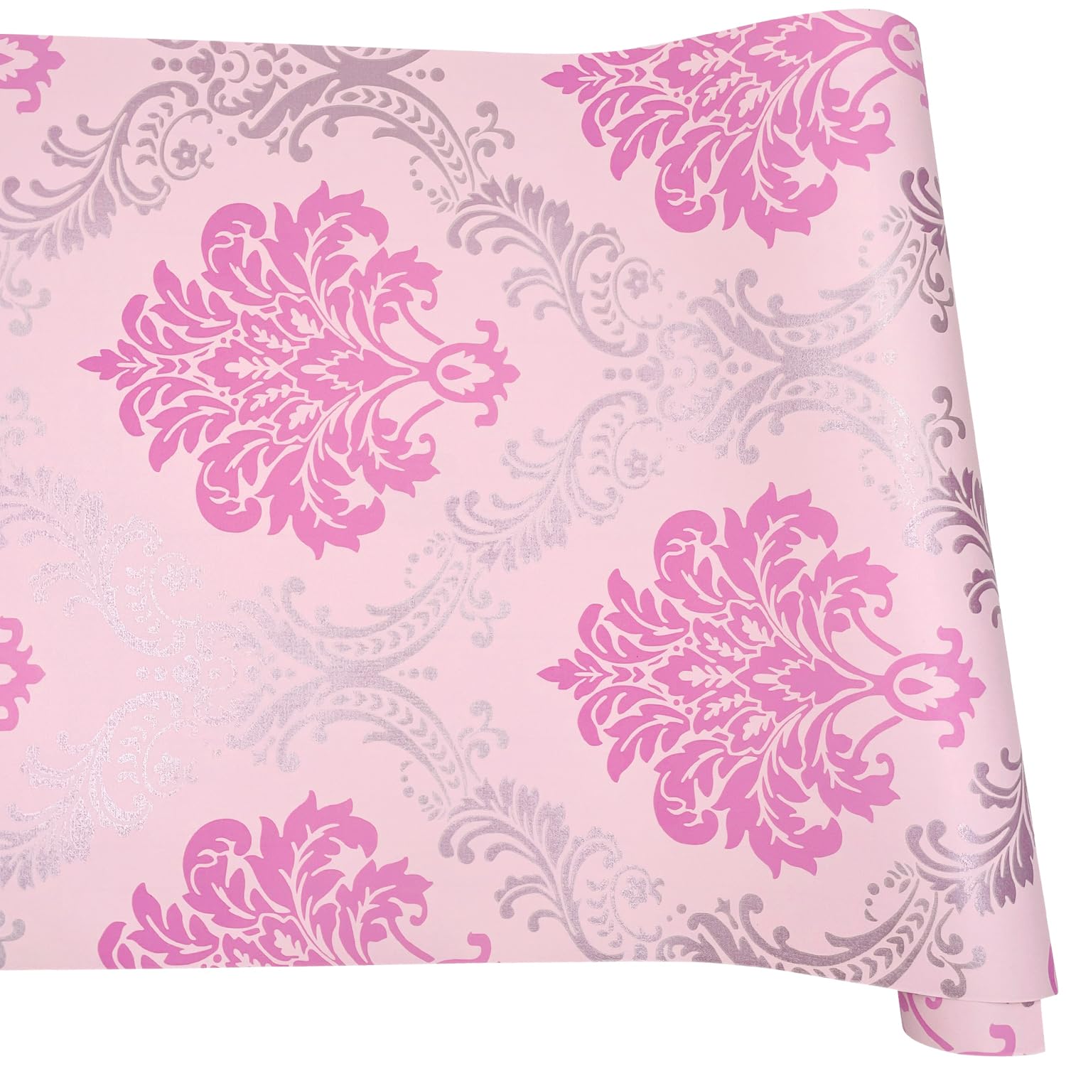 Yifely Vintage Pink Damask Self-Adhesive Shelf Drawer Liner Moisture Proof PVC Mat 45x300cm