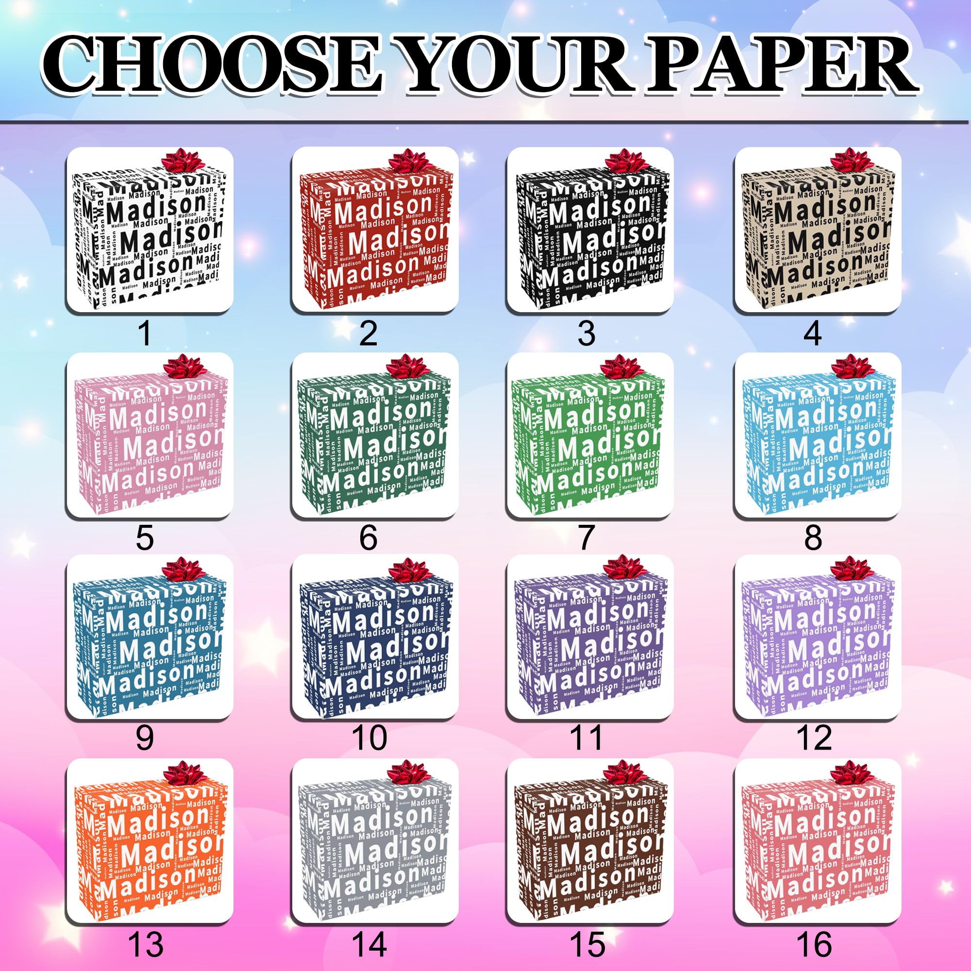 InterestPrint Custom Name Wrapping Paper for Women Men, Personalized Monogram Gift Wrap Paper 58x23 Customized Christmas Birthday Wrapping Paper Roll for Grandma Grandpa