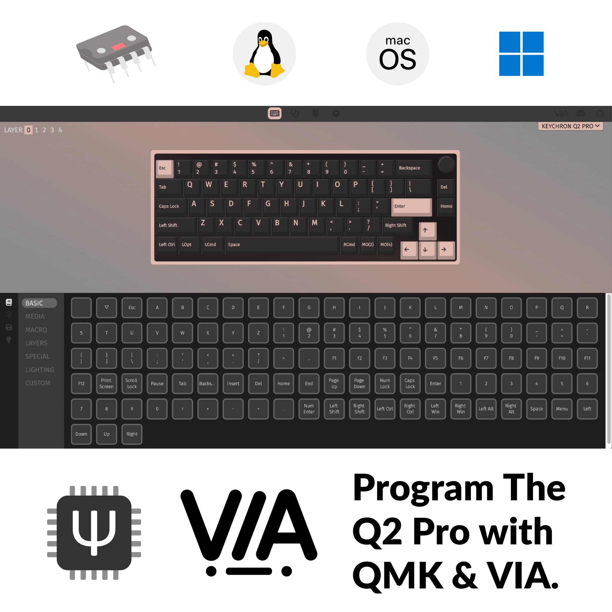 Keychron Q2 Pro Full Metal RGB QMK/VIA Wireless Bluetooth Custom Mechanical Keyboard, Programmable Knob KSA Double-Shot PBT Keycaps, Hot-Swappable K Pro Banana Switches for Mac Windows Linux - Black
