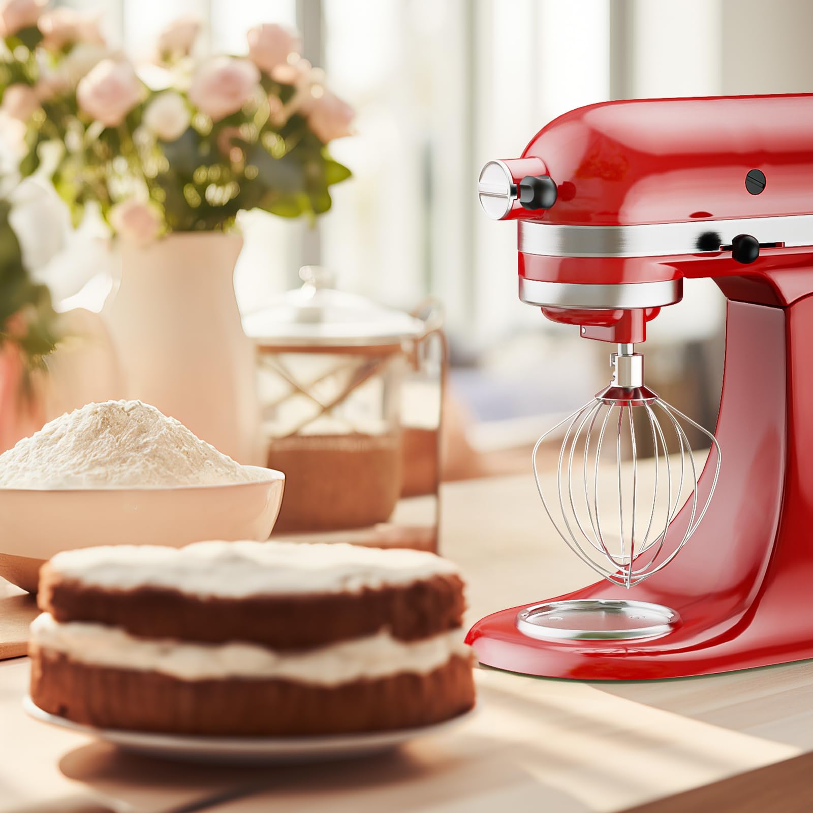 6 Wire Whisk Attachment for Kitchenaid Stand Mixer, Stainless Steel K45WW Whip Replace Attachment for 4.5-5Qt Tilt-Head Stand Mixer, For Egg Cream Stirrer, Flour Cake Balloon Whisk, Dishwasher Safe