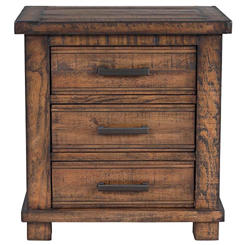 Knocbel Rustic Nightstand with 3 Drawers, Reclaimed Solid Pine Wood Farmhouse Night Stands Sofa End Table with Removable Hardware, 24" L x 17" W x 25.6" H, Natural Color Nightstand