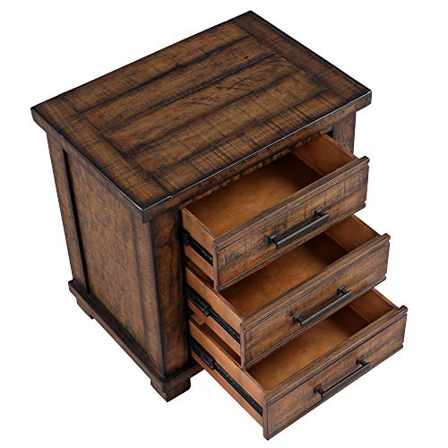 Knocbel Rustic Nightstand with 3 Drawers, Reclaimed Solid Pine Wood Farmhouse Night Stands Sofa End Table with Removable Hardware, 24" L x 17" W x 25.6" H, Natural Color Nightstand