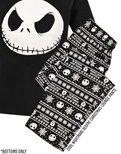 Disney The Nightmare Before Christmas Loungepants For Men | Adults Jack Skellington Pajama Trousers | Black PJ Bottoms