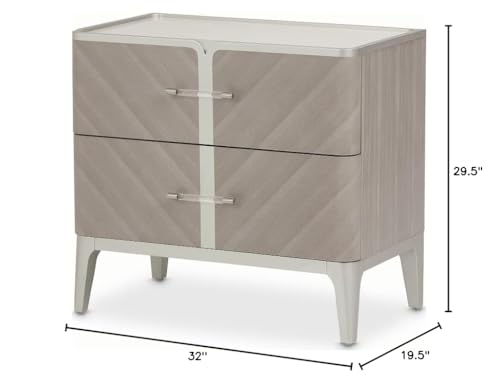 MICHAEL AMINI Lanterna Wood & Marble Nightstand in Silver Mist