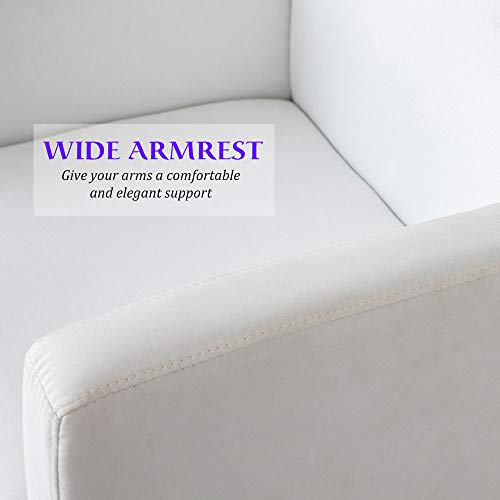 Paddie Rocking Chair Nursery, Fabric Rocking Armchair with Solid Wood Base/Side Pocket, Linen Fabric Upholstered Accent Chairs for Living Room (White)