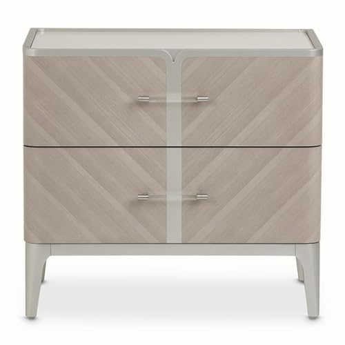 MICHAEL AMINI Lanterna Wood & Marble Nightstand in Silver Mist