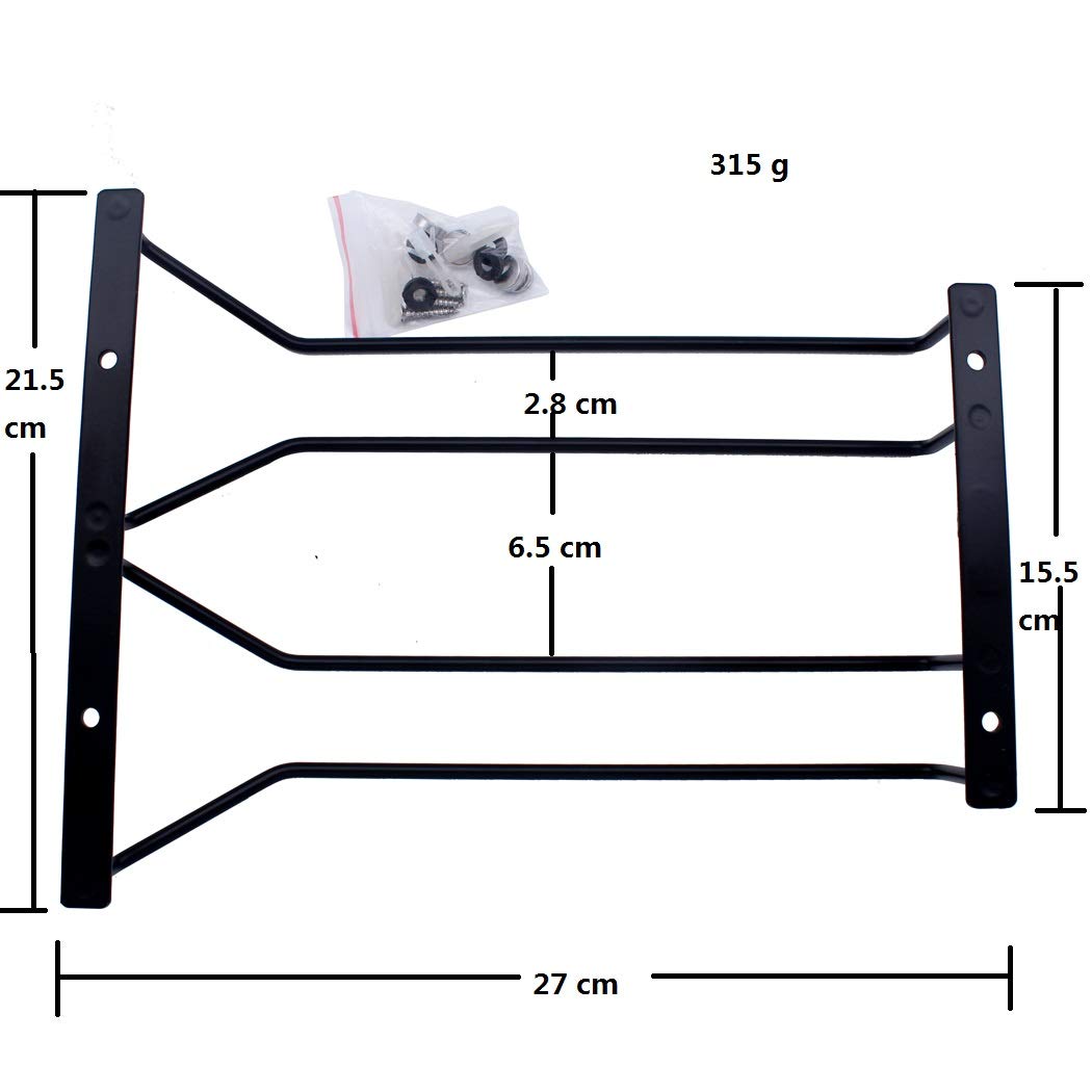 Abcsea 1 Piece Wine Glass Rack Under Cabinet, Stemware Rack Black, Wine Glass Holder, Goblet Wine Rack With Screws, 27cm 2 Rows