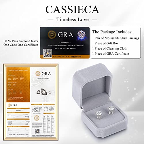 CASSIECA Moissanite Stud Earrings 0.6ct-4ct D Color VVS1 Clarity Brilliant Round Cut Lab Created Diamond Earrings 18K White Gold Plated 925 Sterling Silver Moissanite Earrings