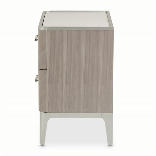 MICHAEL AMINI Lanterna Wood & Marble Nightstand in Silver Mist
