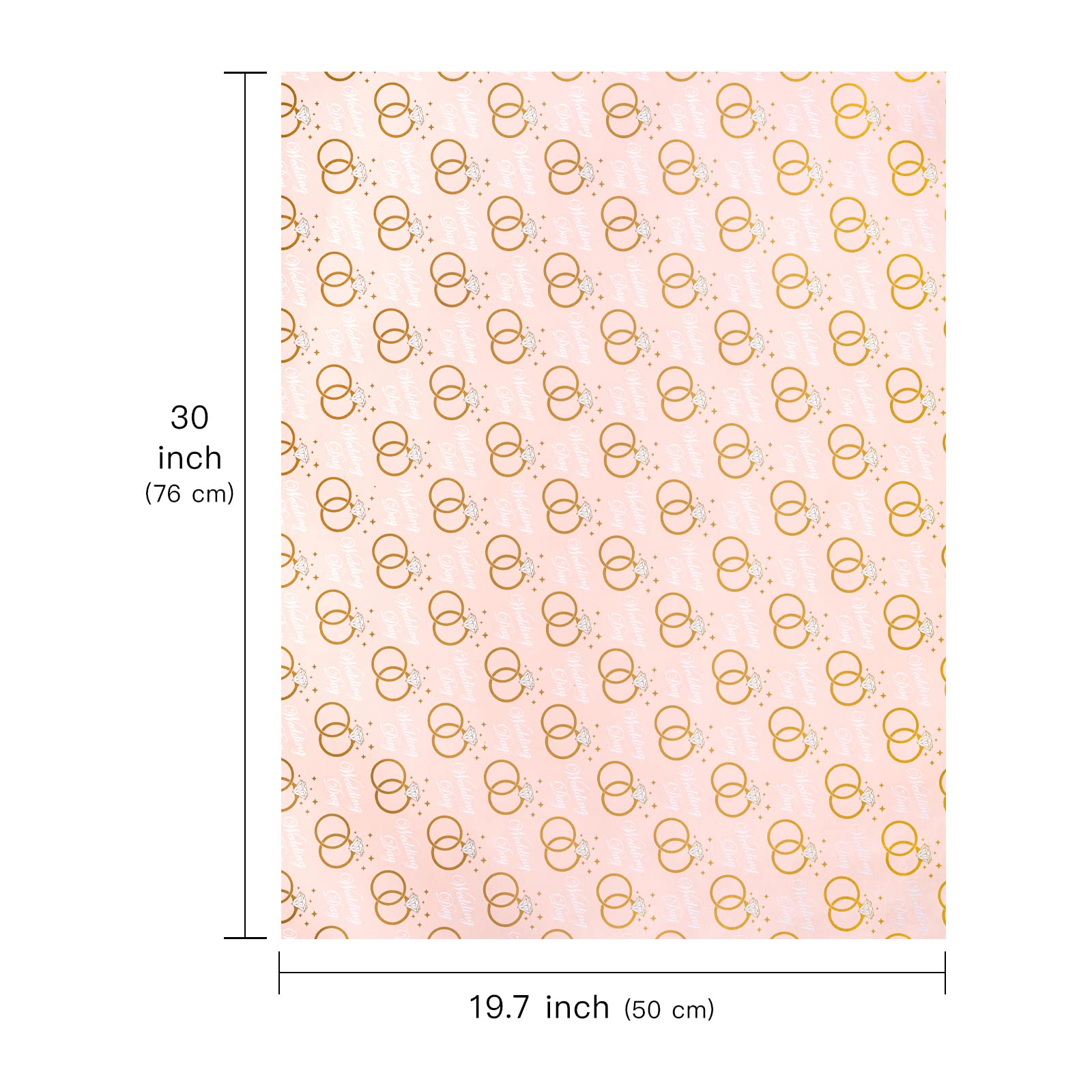 WRAPAHOLIC Wedding Wrapping Paper Sheet - 12 Sheets Diamond Ring Design Folded Flat for Celebration, Party Present Packing - 19.7 Inch X 30 Inch Per Sheet