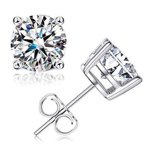 CASSIECA Moissanite Stud Earrings 0.6ct-4ct D Color VVS1 Clarity Brilliant Round Cut Lab Created Diamond Earrings 18K White Gold Plated 925 Sterling Silver Moissanite Earrings