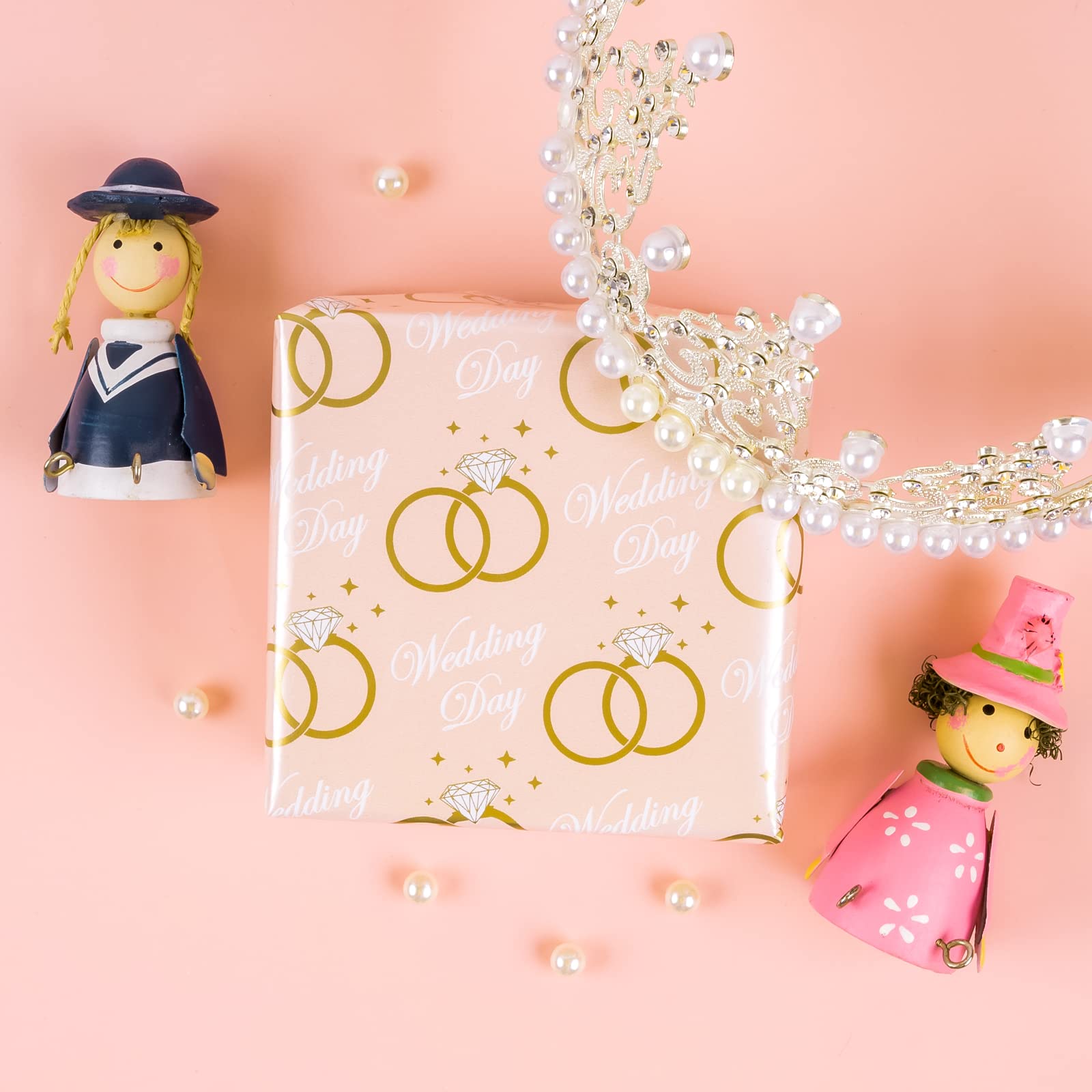 WRAPAHOLIC Wedding Wrapping Paper Sheet - 12 Sheets Diamond Ring Design Folded Flat for Celebration, Party Present Packing - 19.7 Inch X 30 Inch Per Sheet