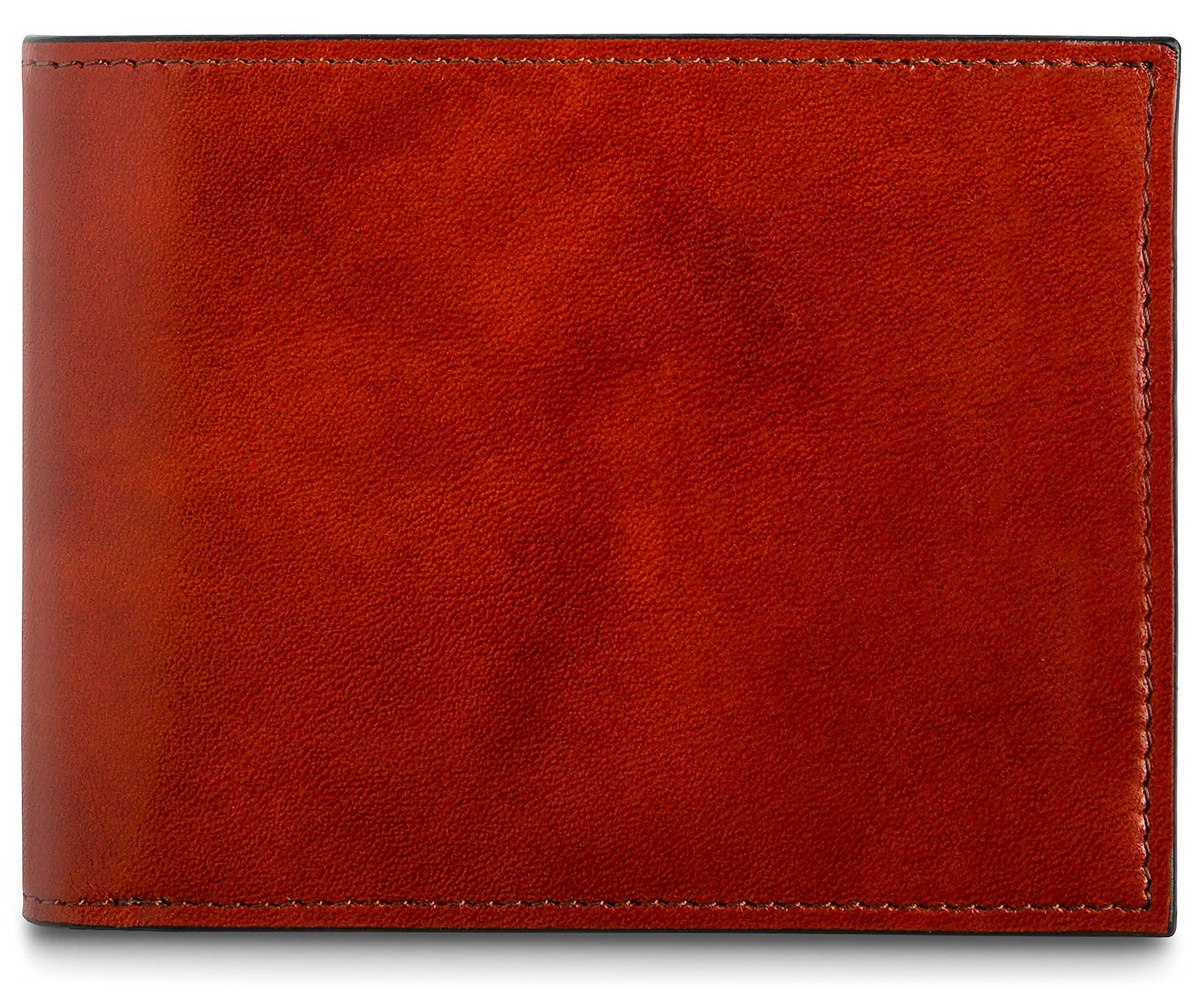 Bosca Men's Leather Wallet RFID Blocking - Bifold Executive Men's Wallet with 5 Card Slots, ID Window & Divided Currency Well - Genuine Old Leather, Ideal Gift Wallet for Men, Cognac Brown