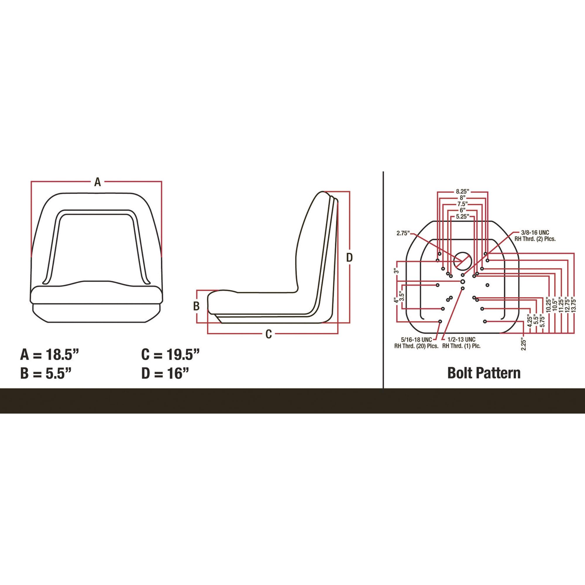 A & I Deluxe Midback Utility Lawn Mower Seat - Black, Model Number TM555BL