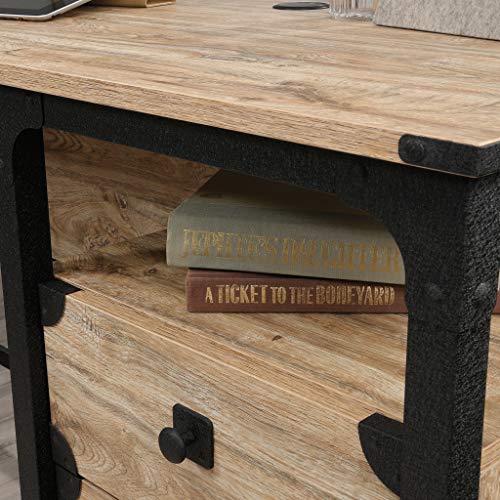 Sauder Steel River L-Shaped Desk, L: 59.84" x W: 57.32" x H: 29.53", Milled Mesquite Finish