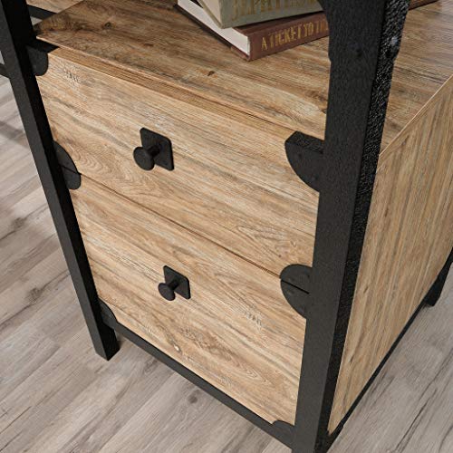 Sauder Steel River L-Shaped Desk, L: 59.84" x W: 57.32" x H: 29.53", Milled Mesquite Finish
