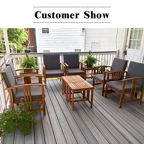 Tangkula 3 Pieces Patio Furniture Set, Includes Set of 2 Outdoor Acacia Wood Cushioned Chairs and Coffee Table, for Garden, Backyard, Poolside, Bistro and Deck, Patio Conversation Chat Set (Gray)