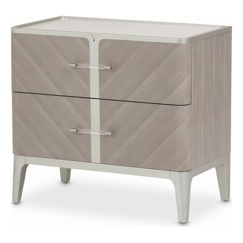 MICHAEL AMINI Lanterna Wood & Marble Nightstand in Silver Mist