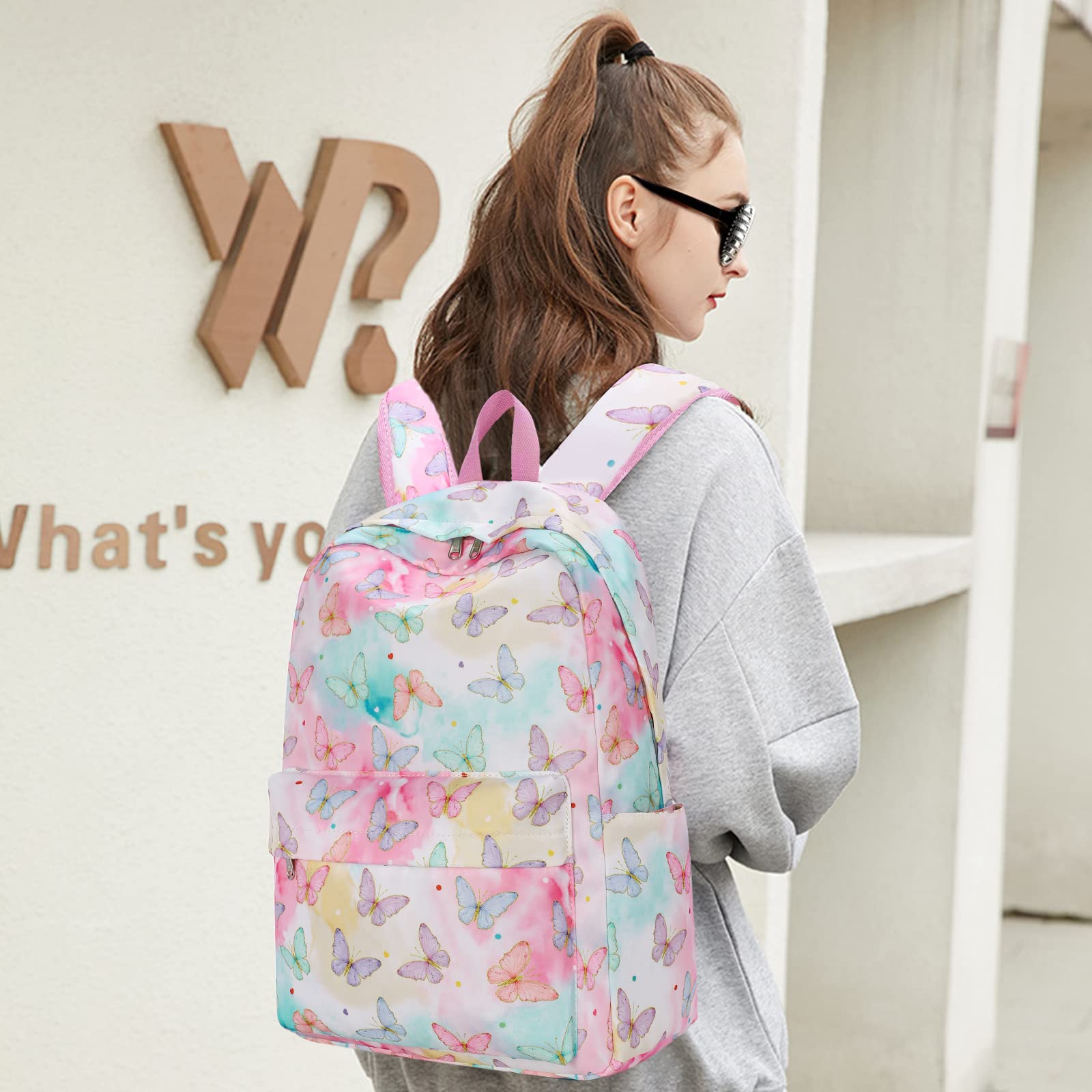 LEDAOU Backpack for Teen Girls School Bags Kids Bookbags Set School Backpack with Lunch Box and Pencil Case (Butterfly)