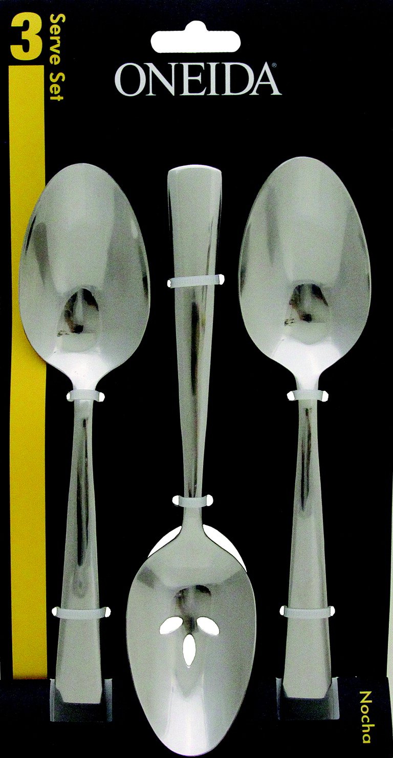 Oneida Nocha Everyday Flatware Serving Spoons, Set of 3 18/0 Stainless Steel, Silverware Set
