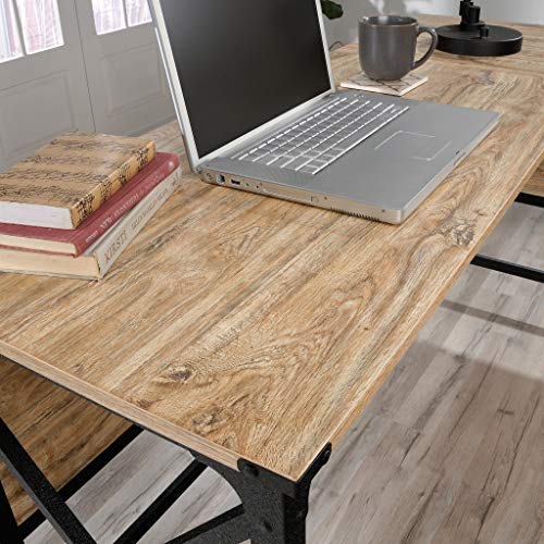 Sauder Steel River L-Shaped Desk, L: 59.84" x W: 57.32" x H: 29.53", Milled Mesquite Finish