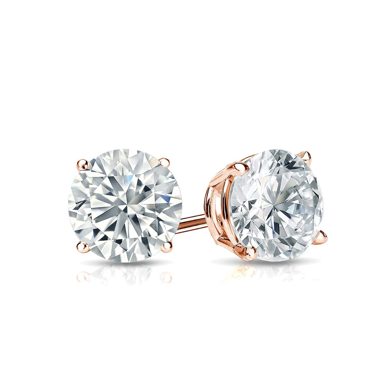 Diamond Wish - 3/4 Carat Lab Grown Diamond Round Stud Earrings for Women in 14k Rose Gold (E-F, VS1-VS2, 0.75 cttw) 4-Prong Setting Screw Back Studs