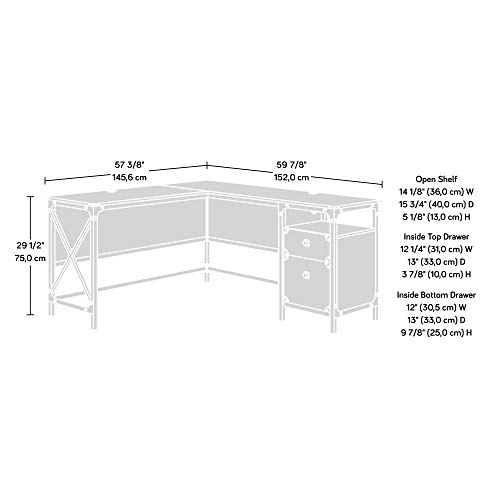 Sauder Steel River L-Shaped Desk, L: 59.84" x W: 57.32" x H: 29.53", Milled Mesquite Finish