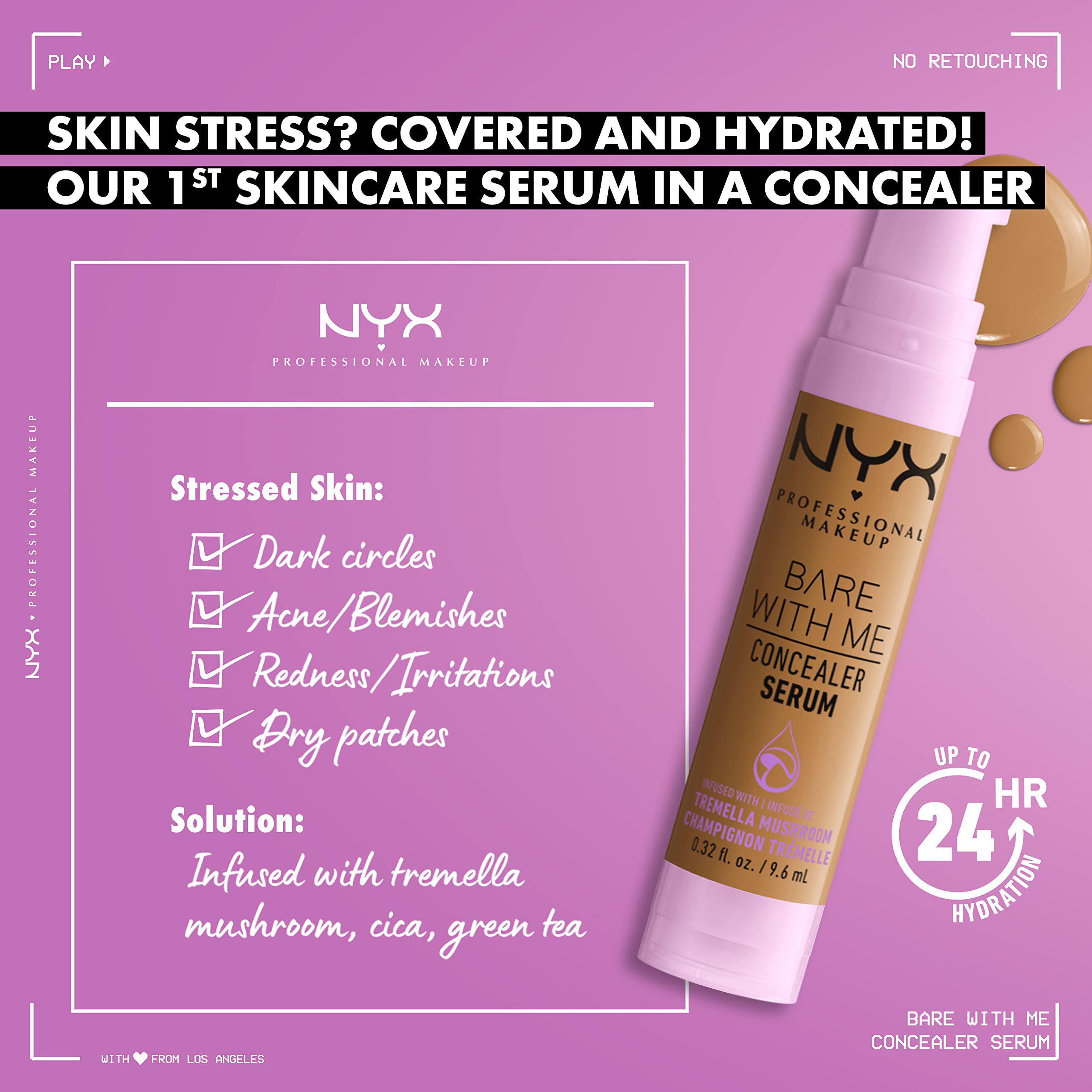 NYX PROFESSIONAL MAKEUP Bare With Me Concealer Serum, Concealer Makeup For Up To 24Hr Hydration - Tan