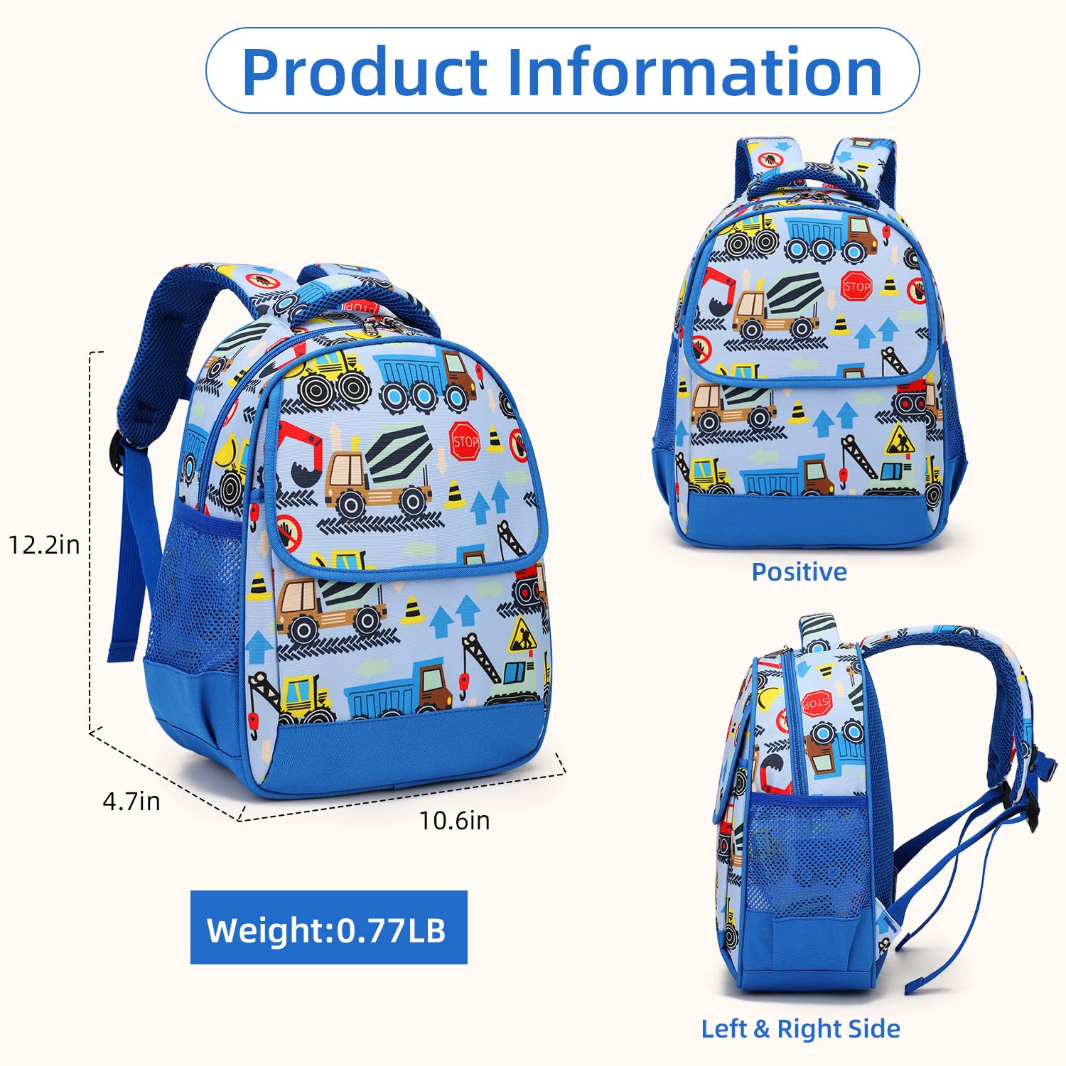 willikiva Car Kids Toddler Backpack for Boys Girls Waterproof Children School Bag(Car)
