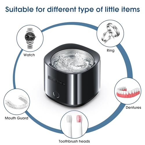 Ultrasonic Cleaner for Dentures, Retainer, Mouth Guard, Whitening Trays, Toothbrush Heads, Ultrasonic Cleaner Machine for Jewelry Diamonds