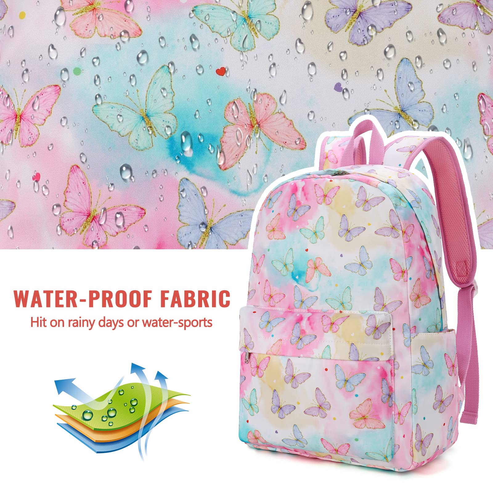 LEDAOU Backpack for Teen Girls School Bags Kids Bookbags Set School Backpack with Lunch Box and Pencil Case (Butterfly)