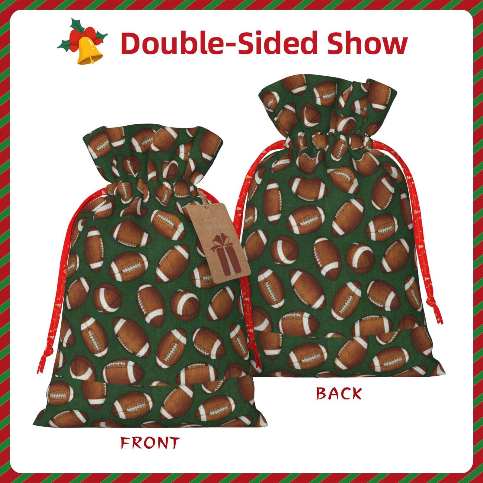 WURTON Gift Bag With Drawstring, Football Green Canvas Gift Bags, Present Wrap Bags For Christmas, 6.9 X 4.7 In
