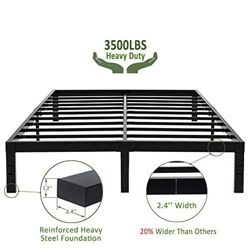 45MinST 14 Inch Reinforced Platform Bed Frame/3500lbs Heavy Duty/Easy Assembly Mattress Foundation/Steel Slat/Noise Free/No Box Spring Needed, Queen