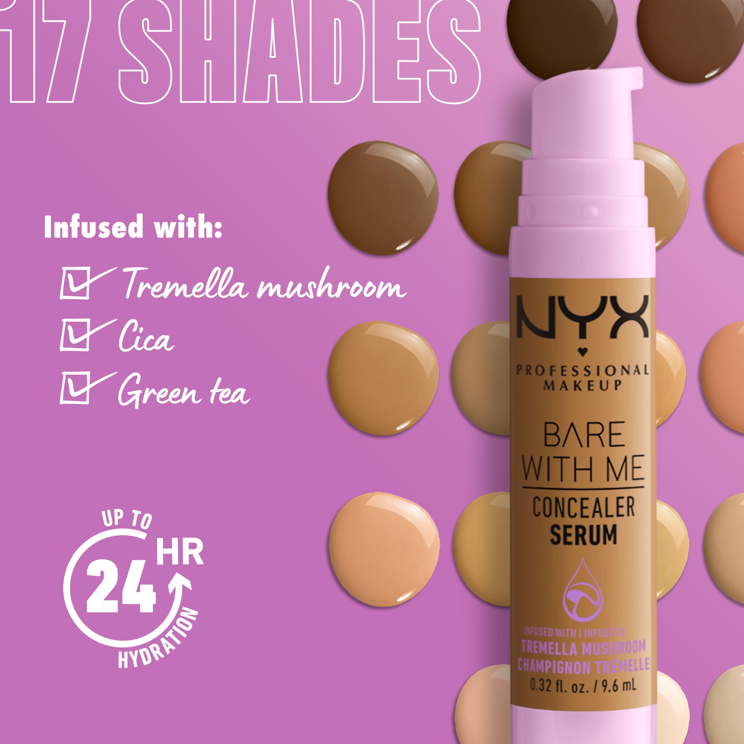 NYX PROFESSIONAL MAKEUP Bare With Me Concealer Serum, Concealer Makeup For Up To 24Hr Hydration - Tan