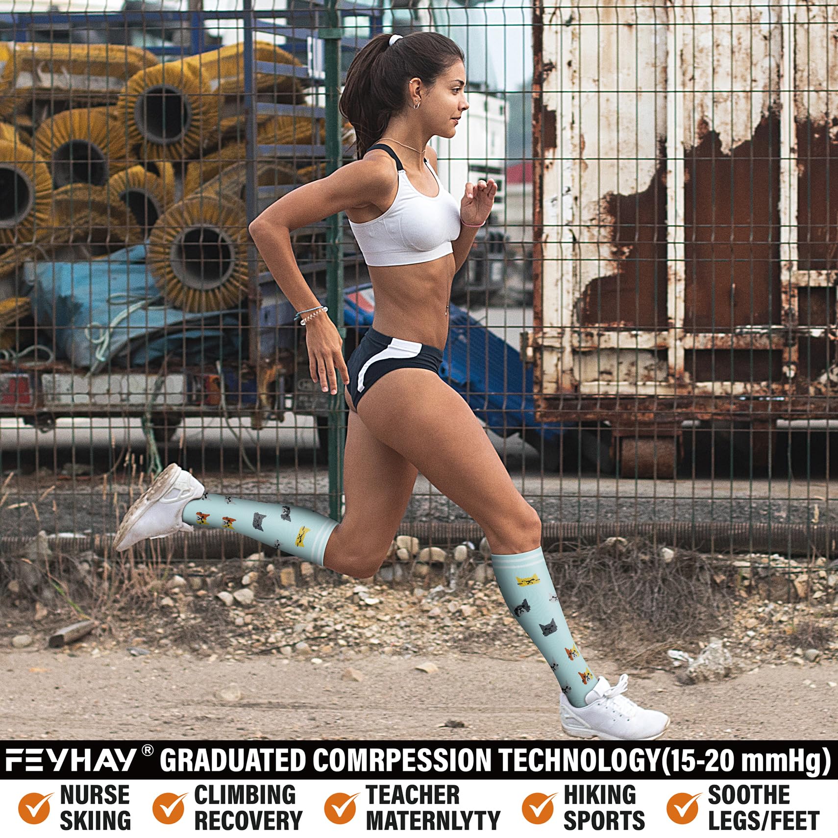 FEYHAY Copper Compression Socks (5 Pairs) 15-20 mmHg Circulation is Best Athletic & Daily for Men & Women, Running, Climbing