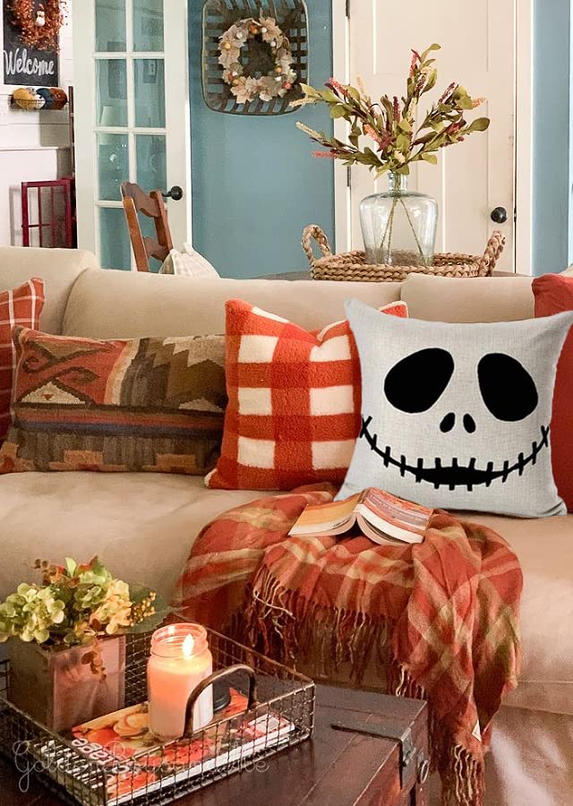 LYNZYM Cotton Linen Square Throw Pillow Case Decorative Cushion Cover Pillowcover for Sofa 18"X 18" Halloween Throw Pillow Covers (1)