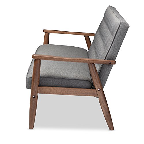 Baxton Studio Sorrento Mid-Century Retro Modern Fabric Upholstered Wooden 3-Seater Sofa, Grey 70.59 x 29.45 x 32.96