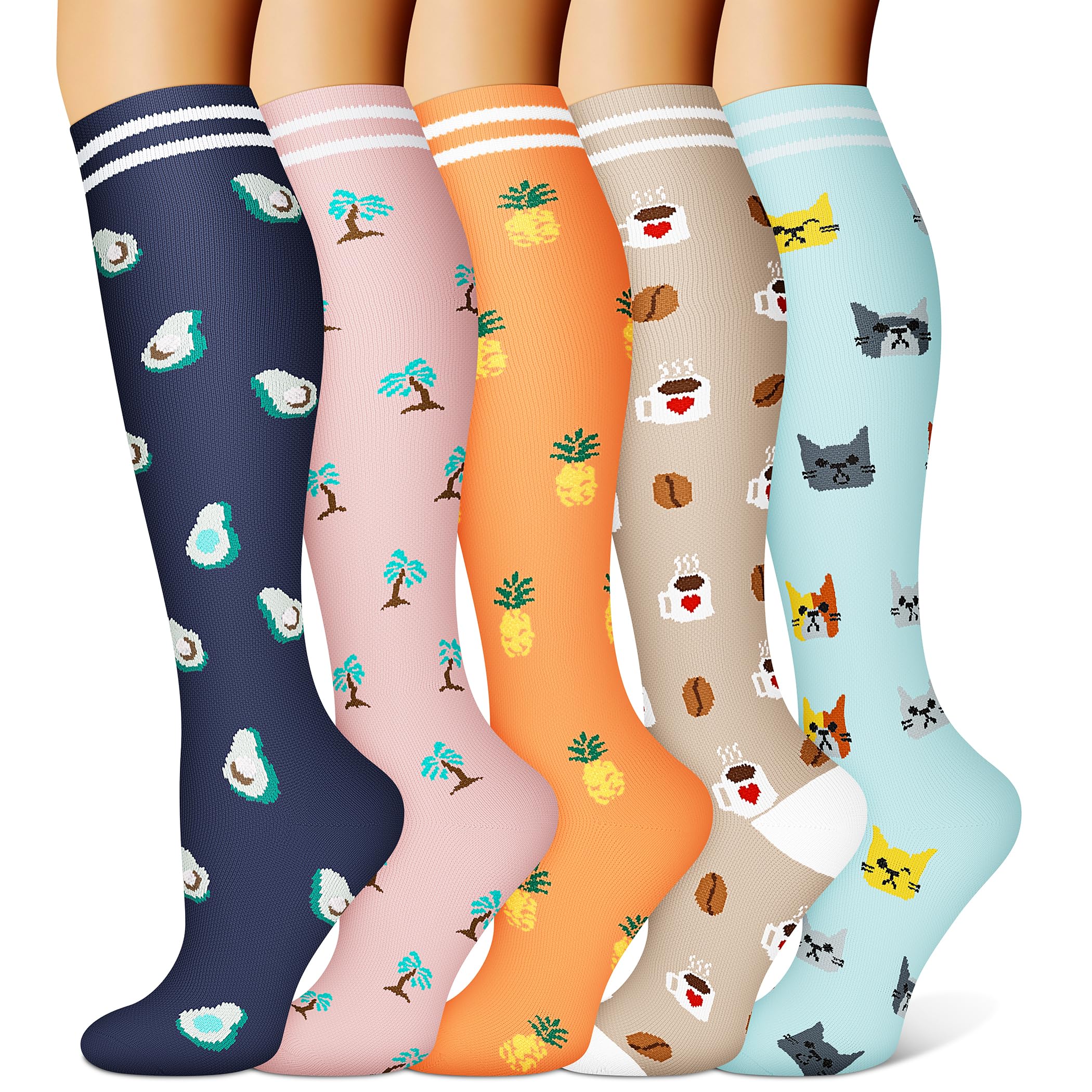 FEYHAY Copper Compression Socks (5 Pairs) 15-20 mmHg Circulation is Best Athletic & Daily for Men & Women, Running, Climbing