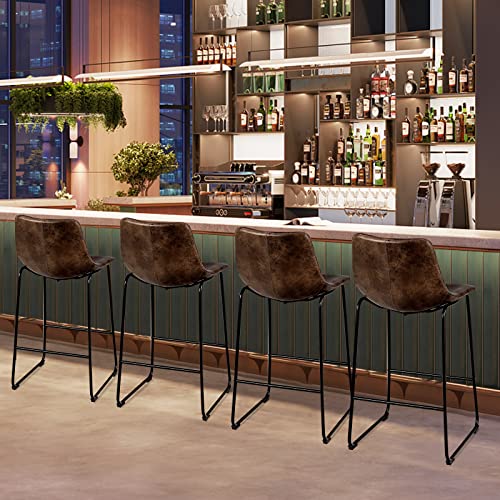 ERGOMASTER Leather Bar Height Barstools with Back 30 inch Counter Bar Stools Set of 2 Pub Height Bar Chairs for Kitchen Island Extended Counter Dining Room (30β, Brown)