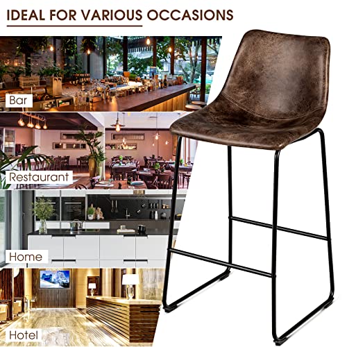 ERGOMASTER Leather Bar Height Barstools with Back 30 inch Counter Bar Stools Set of 2 Pub Height Bar Chairs for Kitchen Island Extended Counter Dining Room (30β, Brown)