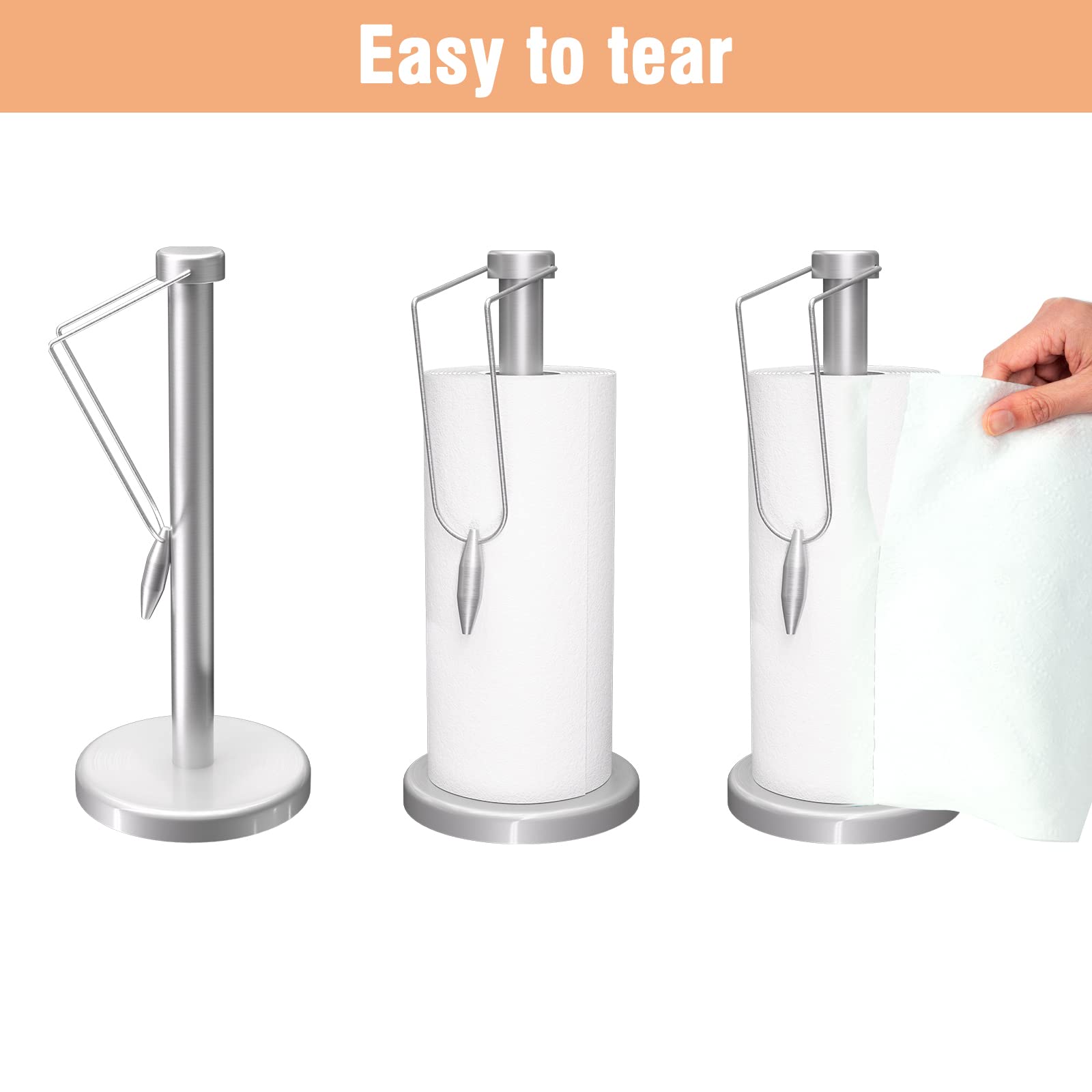 Stainless Steel Paper Towel Holder, Countertop Paper Towels Stand with Steel Arm for Kitchen Dinning Room - Silver