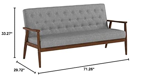 Baxton Studio Sorrento Mid-Century Retro Modern Fabric Upholstered Wooden 3-Seater Sofa, Grey 70.59 x 29.45 x 32.96