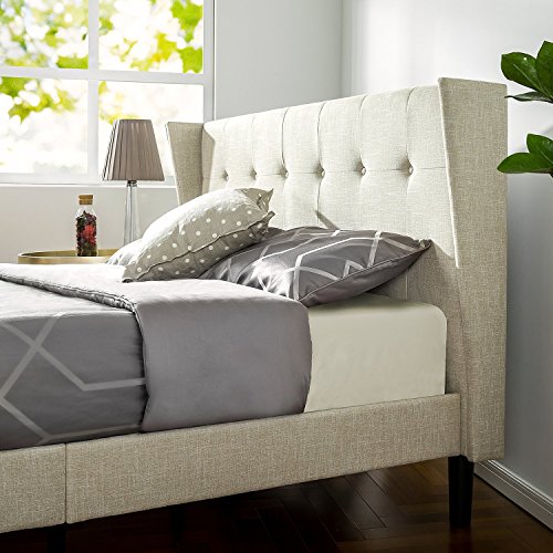 Zinus Athena Upholstered Button Tufted Wingback Platform Bed / Mattress Foundation / Easy Assembly / Strong Wood Slat Support, Queen