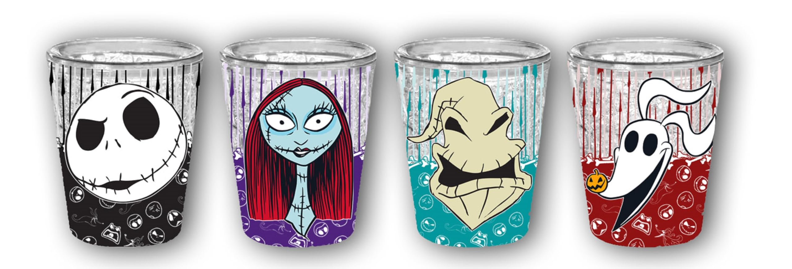 Silver Buffalo Nightmare Before Christmas Hack Bone Border Face 4pc Plastic Freeze Gel Mini Cup