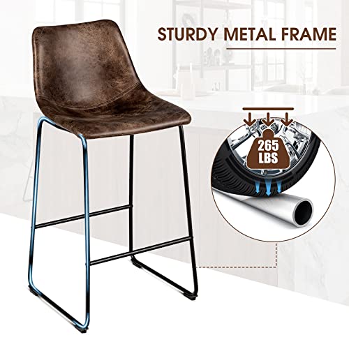ERGOMASTER Leather Bar Height Barstools with Back 30 inch Counter Bar Stools Set of 2 Pub Height Bar Chairs for Kitchen Island Extended Counter Dining Room (30β, Brown)