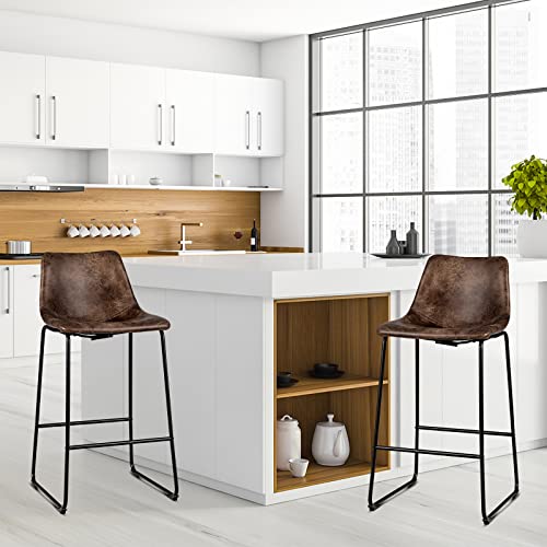 ERGOMASTER Leather Bar Height Barstools with Back 30 inch Counter Bar Stools Set of 2 Pub Height Bar Chairs for Kitchen Island Extended Counter Dining Room (30β, Brown)