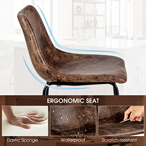 ERGOMASTER Leather Bar Height Barstools with Back 30 inch Counter Bar Stools Set of 2 Pub Height Bar Chairs for Kitchen Island Extended Counter Dining Room (30β, Brown)